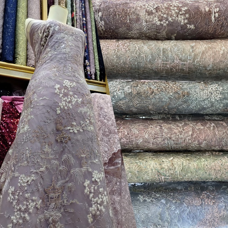 Jual Kain tille garden village life premium payet stone/Kain brukat ...