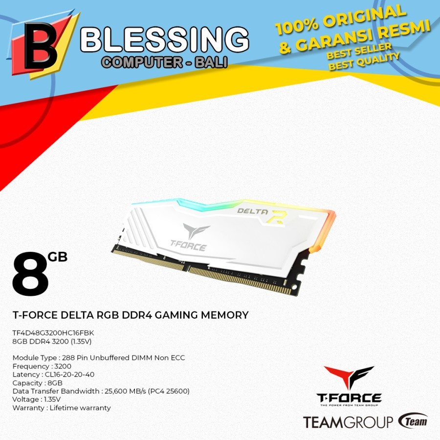 Jual RAM 8GB TEAM T.FORCE Delta R DDR4 RGB PC3200 WHITE / T FORCE DELTA ...