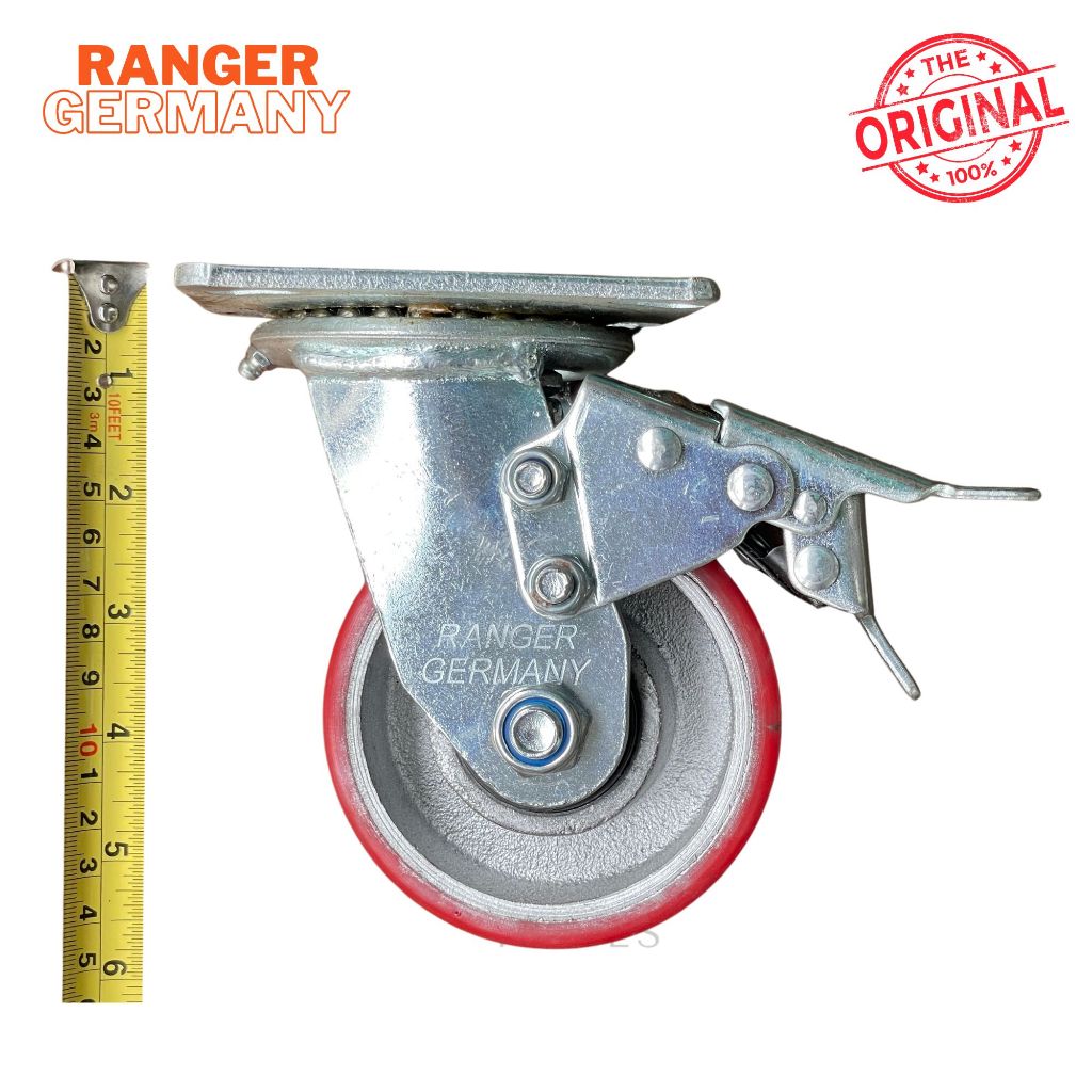 Jual Roda Besi PU Heavy Duty 4 Inch Rem Castor Besi Polyurethane 4" HD ...