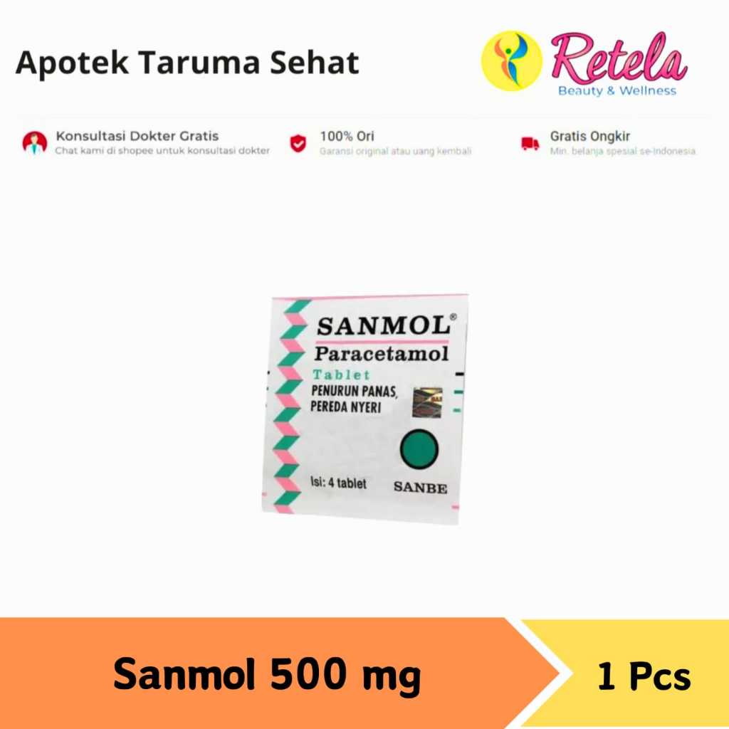 Jual SANMOL PARACETAMOL 500 MG STRIP @ 4 TABLET | Shopee Indonesia