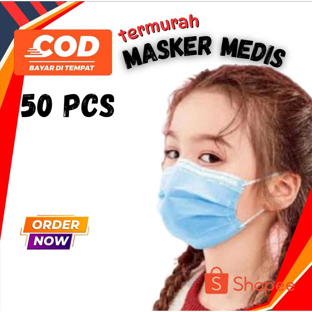 Jual Masker medis anak 3ply warna biru/ hijau /putih satu pak isi 50pcs ...