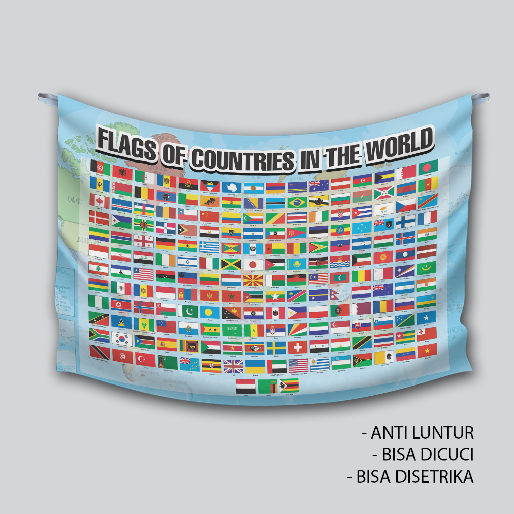 Jual POSTER KAIN EDUKASI DEKORASI KELAS BENDERA NEGARA SELURUH DUNIA ...