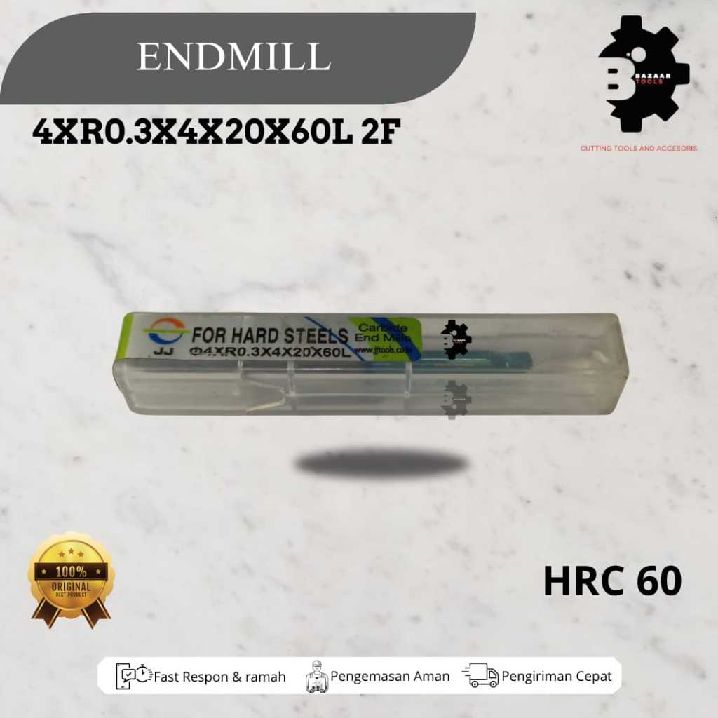 Jual ENDMILL 4XR0.3X4X20X60L 2F HRC60 - Merk JJ TOOLS - Alat Pemotong ...