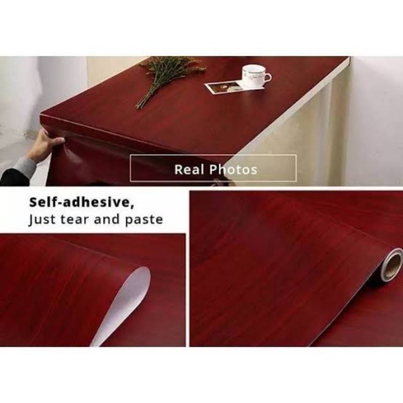 Jual Wallpaper stiker dinding motif kayu merah maroon polos cocok untuk ...