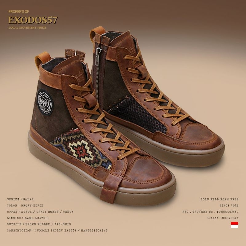 Jual Sepatu Sneakers Kulit Pria Exodos57 - Galan Brown Etnik | Shopee ...