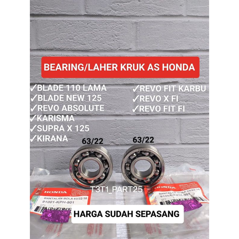 Jual bearing/laher kruk as (KPH) 6322 sepasang Supra x 125/ Blade/Revo ...