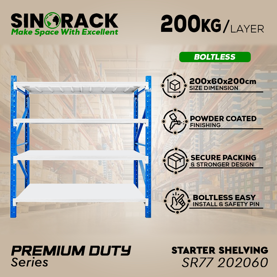Jual RAK GUDANG BESI 2 METER 4 SUSUN SINORACK SR77-202060 PREMIUM DUTY ...