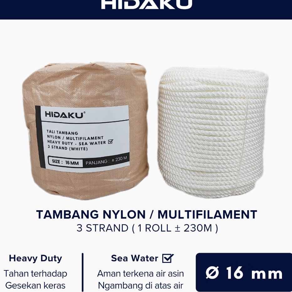Jual 88 HIDAKU tali tambang nylon 16mm ECERAN tambang nilon 16mm Meter ...