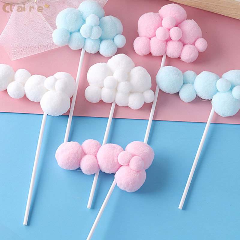 Jual Cake topper awan 3D pompom / hiasan cake awan cloud pompom bola ...