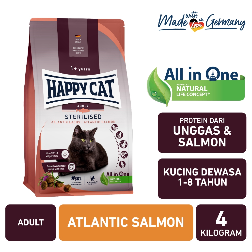 Jual Happy Cat Sterilised Atlantic Salmon | Makanan Kucing Dewasa (4kg ...