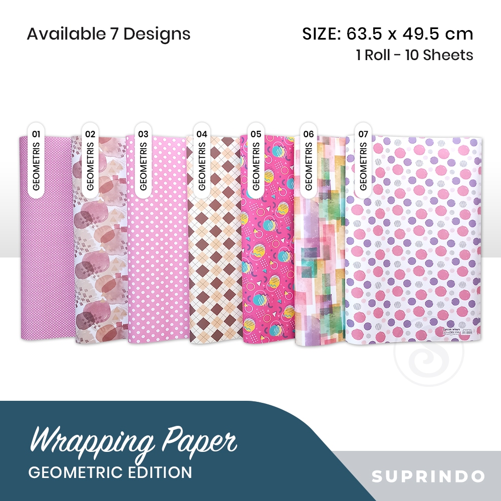 Jual (10 lbr) KERTAS KADO MOTIF PATTERN / GEOMETRIS (63.5 x 49.5 cm ...