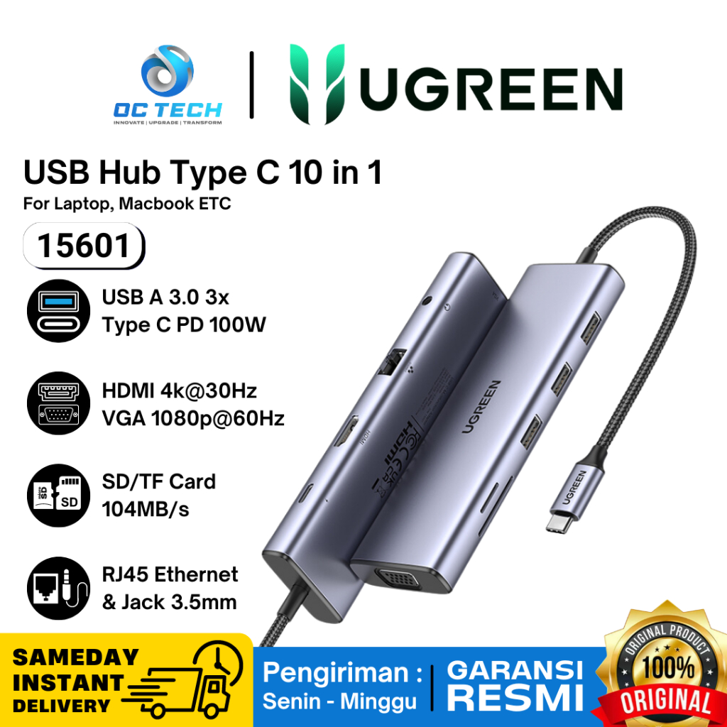 Jual USB HUB Type C To USB 3.0 RJ45 LAN Micro SD Card TF VGA HDMI 4K ...