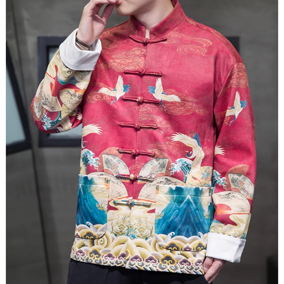 Jual CHEONGSAM PRIA BAJU IMLEK SANGJIT CHINESE CHINA RED CRANE JUMBO ...