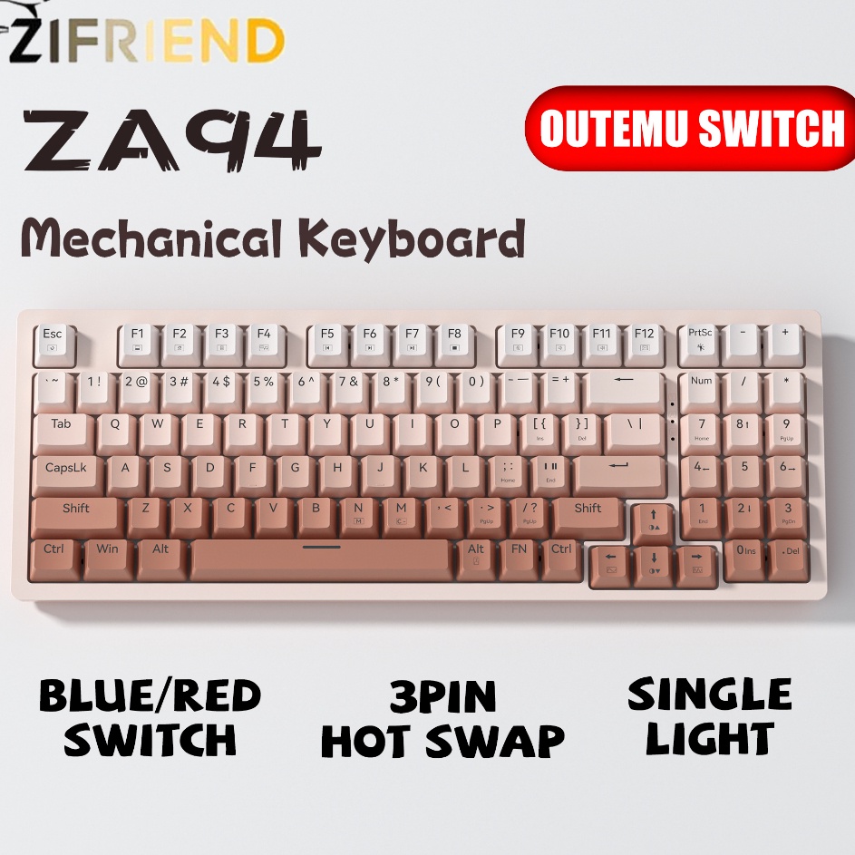 Jual ZIFRIEND 94 Keys Mechanical Keyboard Hotswap White Light BlueRed ...
