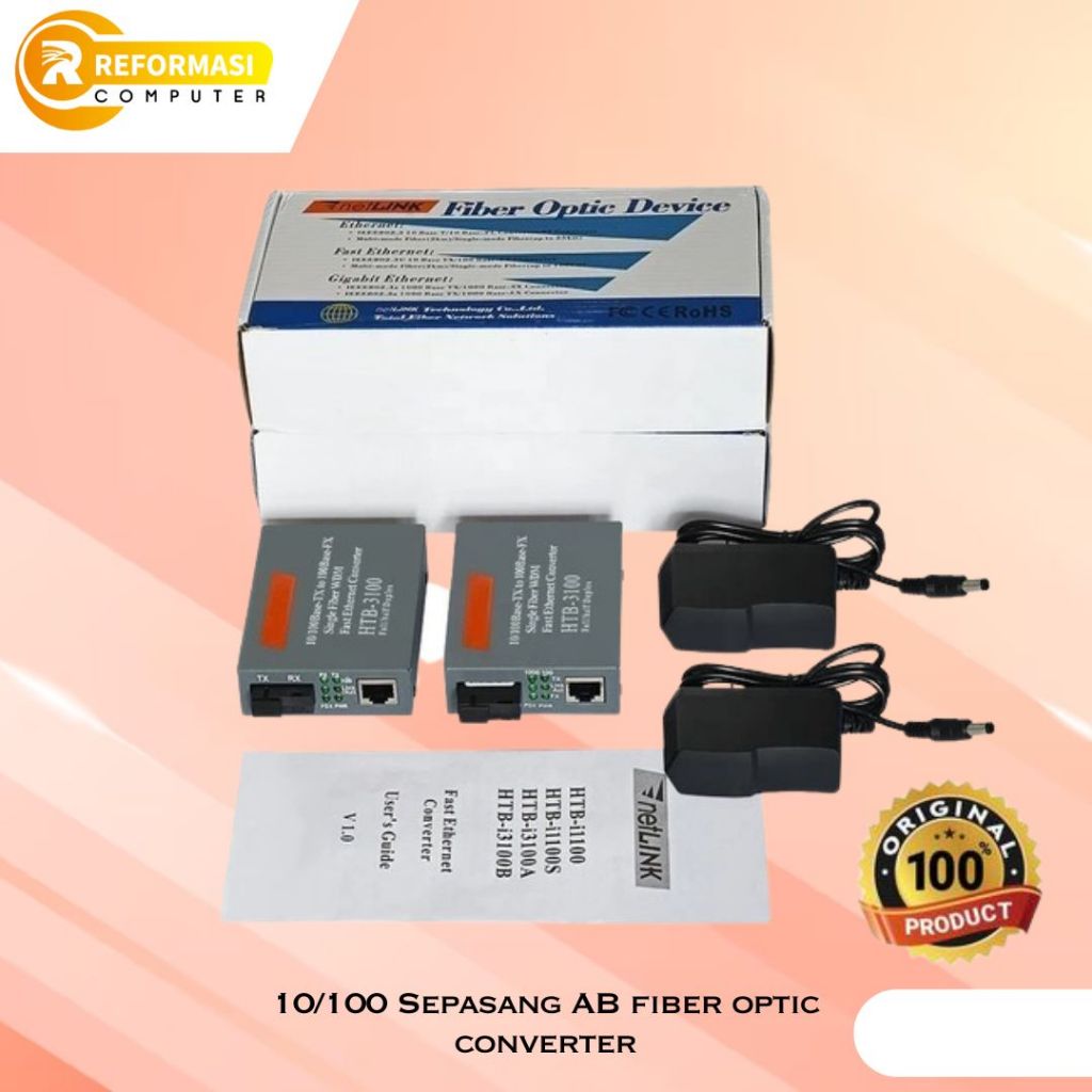 Jual Netlink HTB 3100 10/100 Sepasang AB fiber optic converter HTB ...