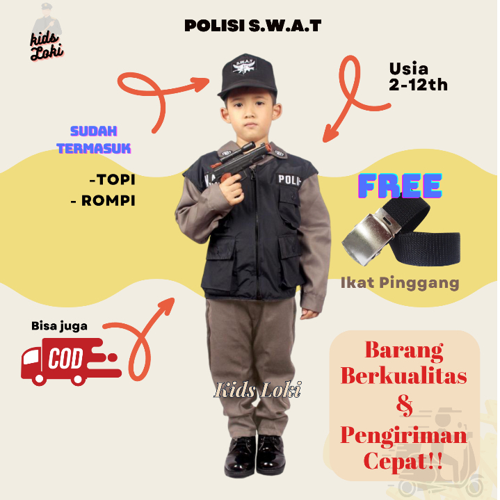 Jual baju polisi anak seragam polisi swat cilik pakaian anak laki-laki ...