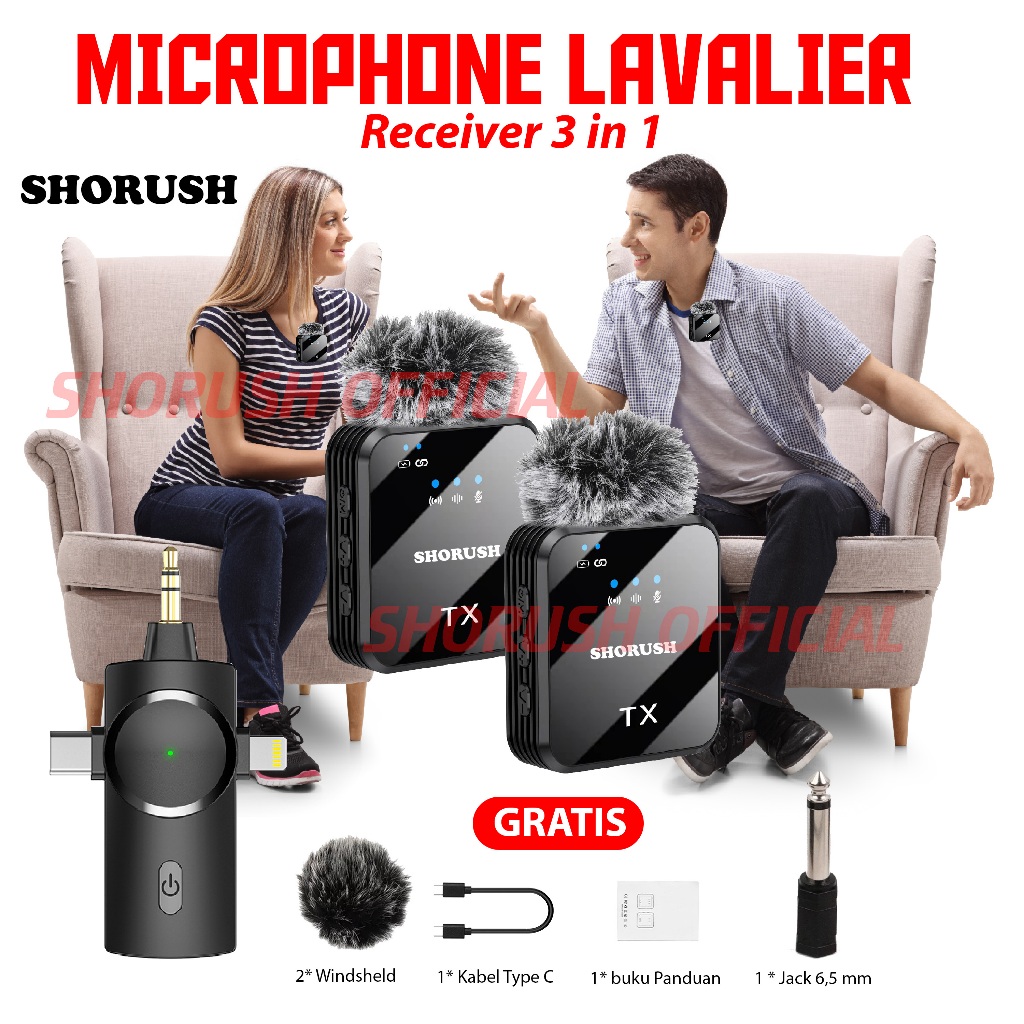 Jual Shorush F11 Wireless Microphone Clip On 2 Mikrofon Clip On Lavalier Clip On UHF 2.4G Mic ...