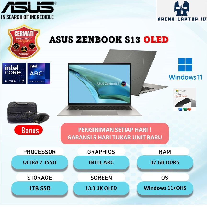 Jual Asus Zenbook S13 Oled Ux5304ma Ultra 7 155u 32gb 1tb W11 Ohs 13 3