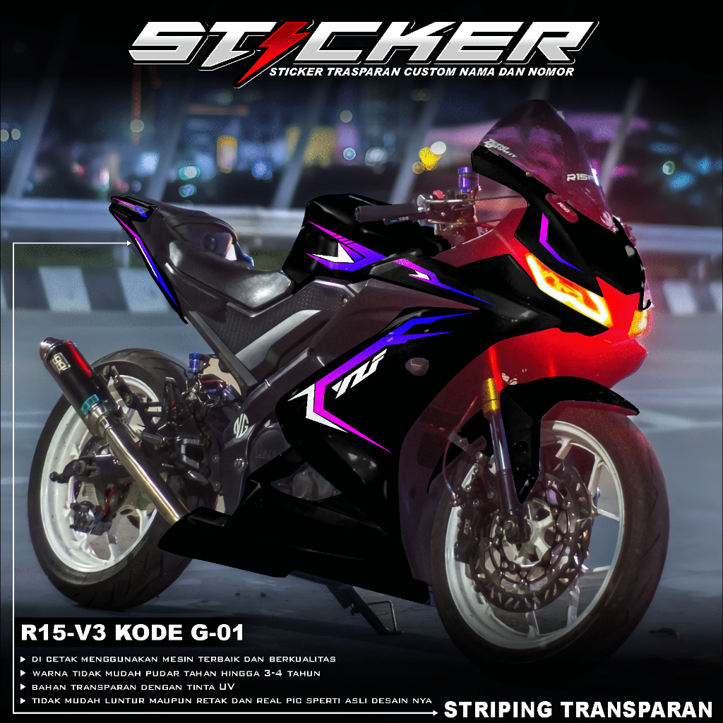 Jual STRIPING R15 V3 STIKER TRANSPARAN YAMAHA R15 NEW DESAIN NEW MODEL ...