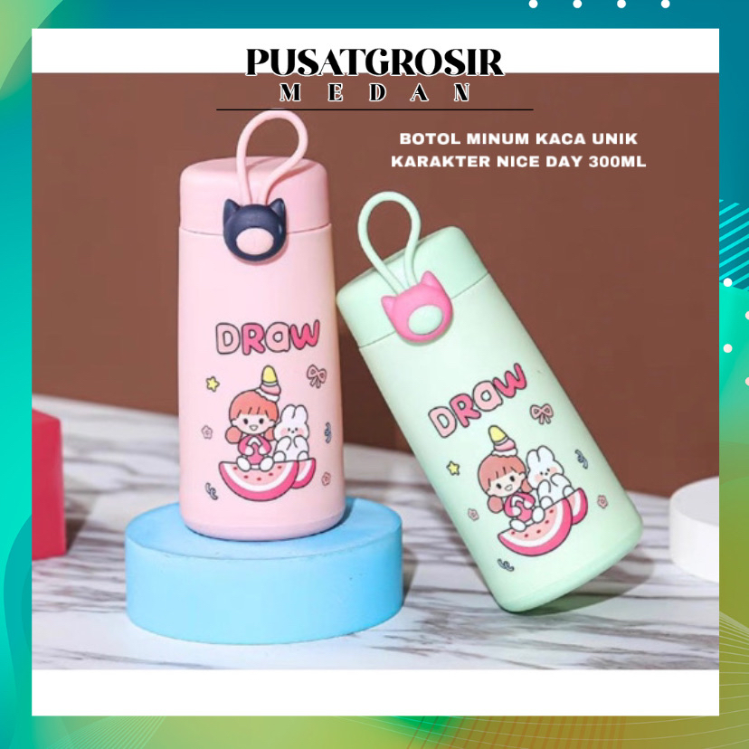 Jual BOTOL MINUM KACA UNIK KARAKTER NICE DAY / BOTOL KACA LUCU 300ML ...