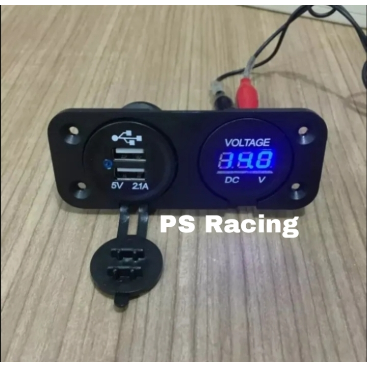 Jual VOLMETER 2 USB CHARGER HP MOTOR NMAX PCX AEROX XMAX VARIO DLL-BIRU ...