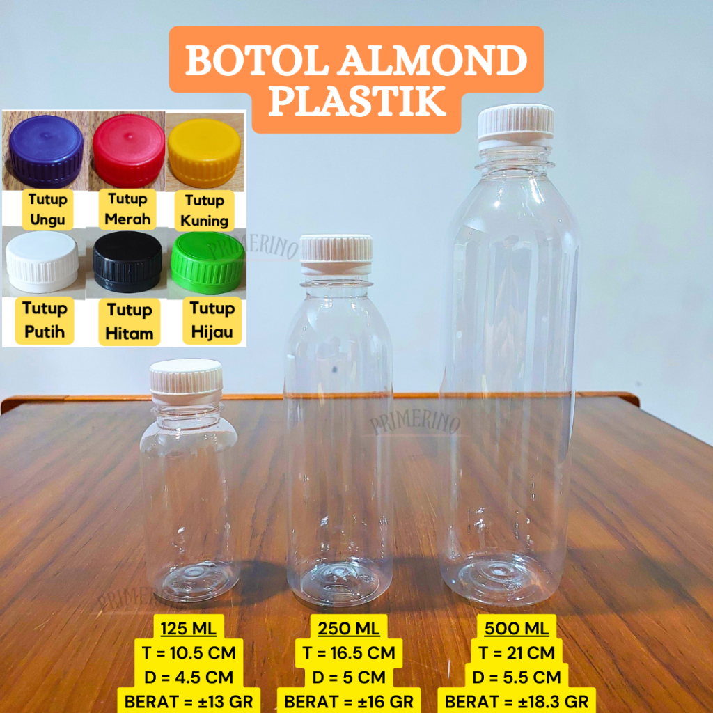 Jual BOTOL ALMOND 125 ML / 250 ML / 500 ML / BOTOL PLASTIK / BOTOL KOPI SUSU / BOTOL JUICE ...