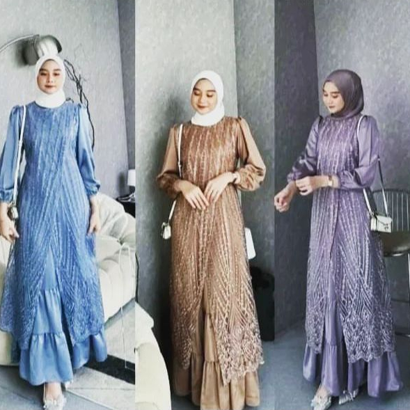 Jual NADIN DRESS GAMIS BRUKAT TERBARU SATIN VELVET SILK PREMIUN BUAT PESTA KONDANGAN MEWAH ...