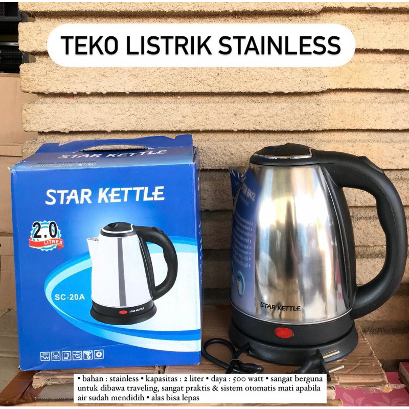Jual teko listrik star kettle stainless 2L | Shopee Indonesia