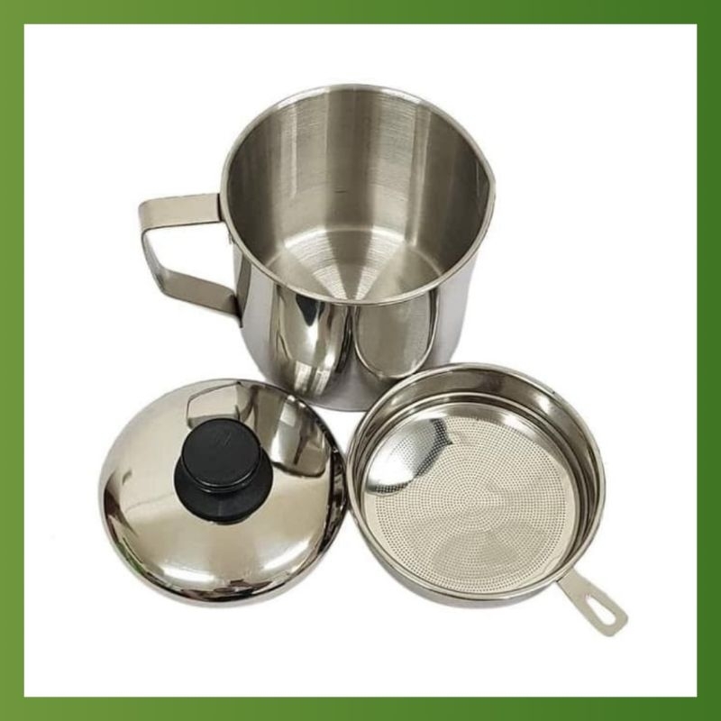 Jual Oil pot wadah tempat saringan minyak stainless 1 liter | Shopee ...