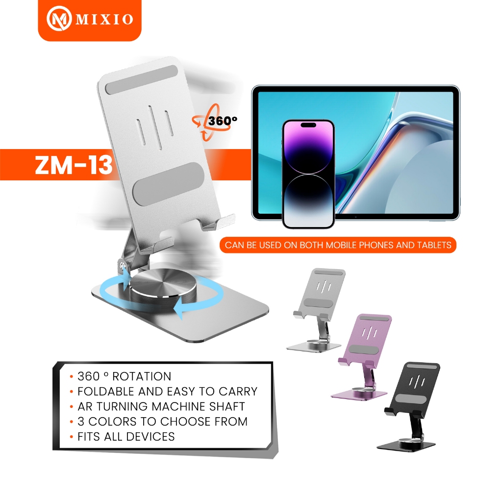 Jual MIXIO ZM-13 METAL ROTATING FOLDABLE PHONE STAND HOLDER DUDUKAN HP ...