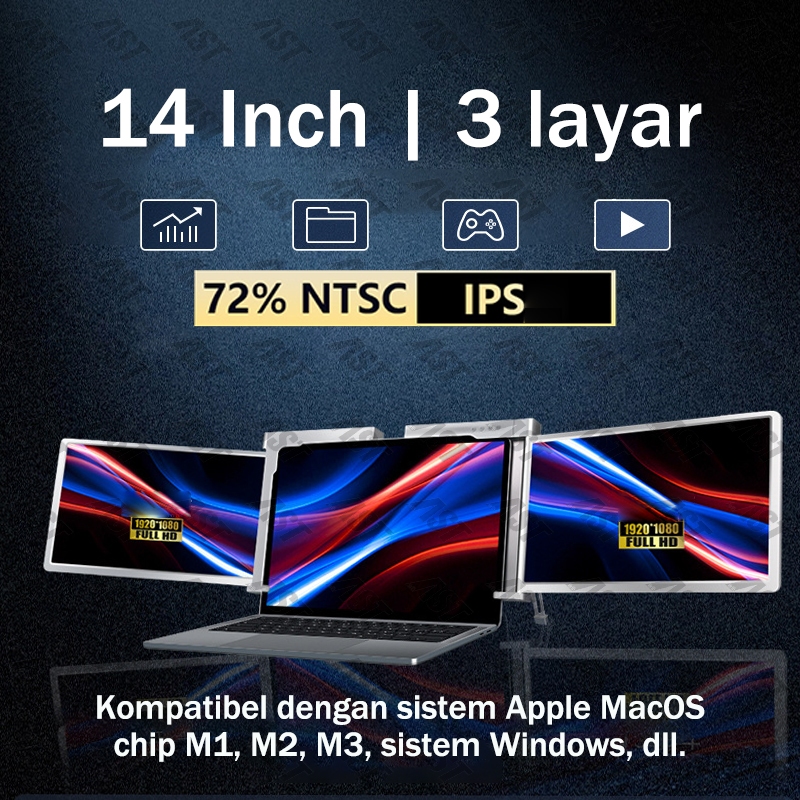 Jual AST LAYER Portable Monitor Triple Display FHD 1920x1080 14 inch ...