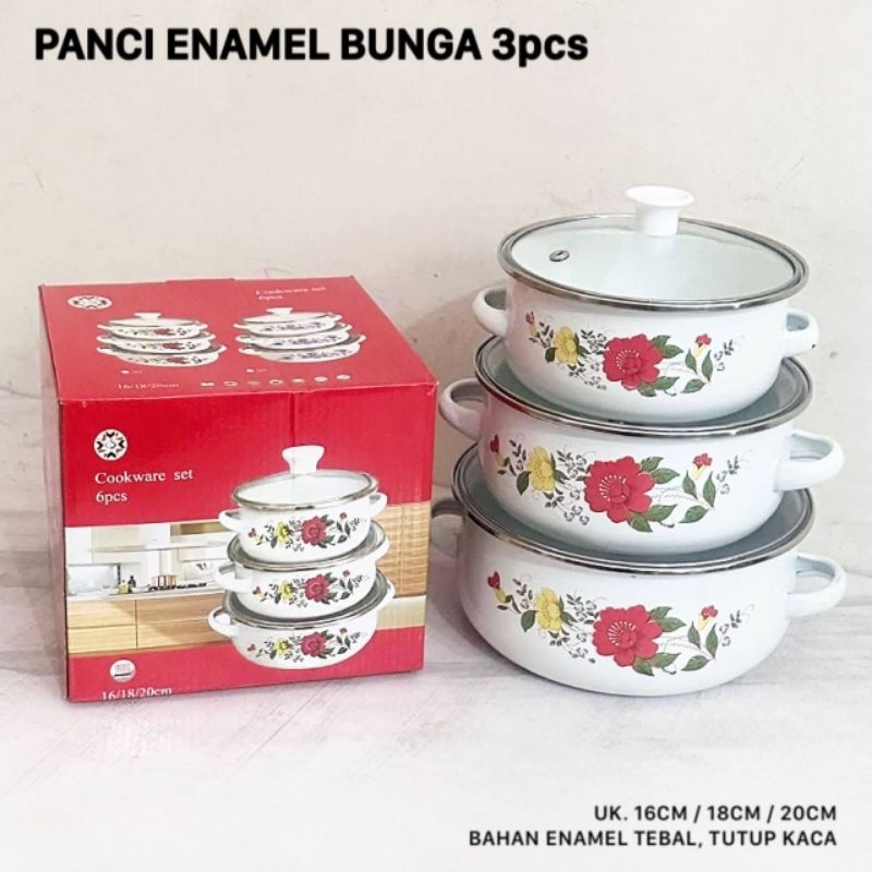 Jual Panci Set 3 Susun Enamel Bunga | Shopee Indonesia