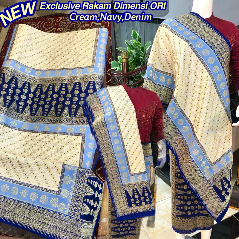 Jual NEW Exclusive Songket Rakam Dimensi ORI Cream Mix Navy,Blue Denim / songket tenun asli ...