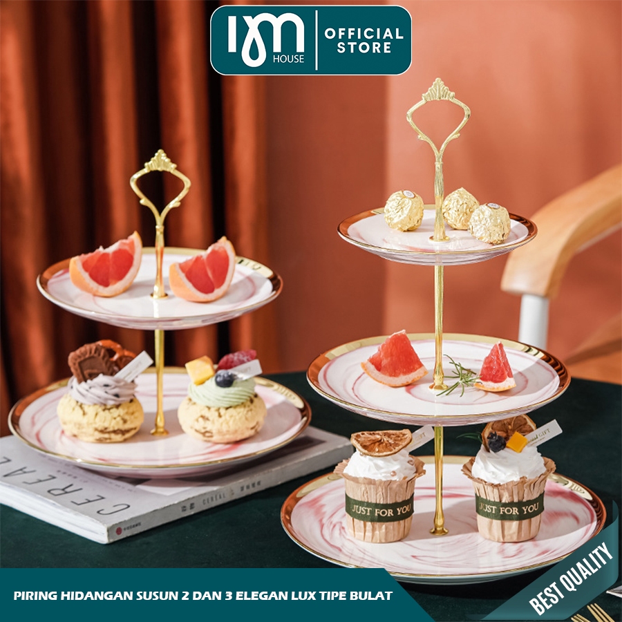 Jual INMINDHOUSE Piring Kue Tingkat Keramik List Gold/Double Layer Dessert Cake/Piring Kue ...