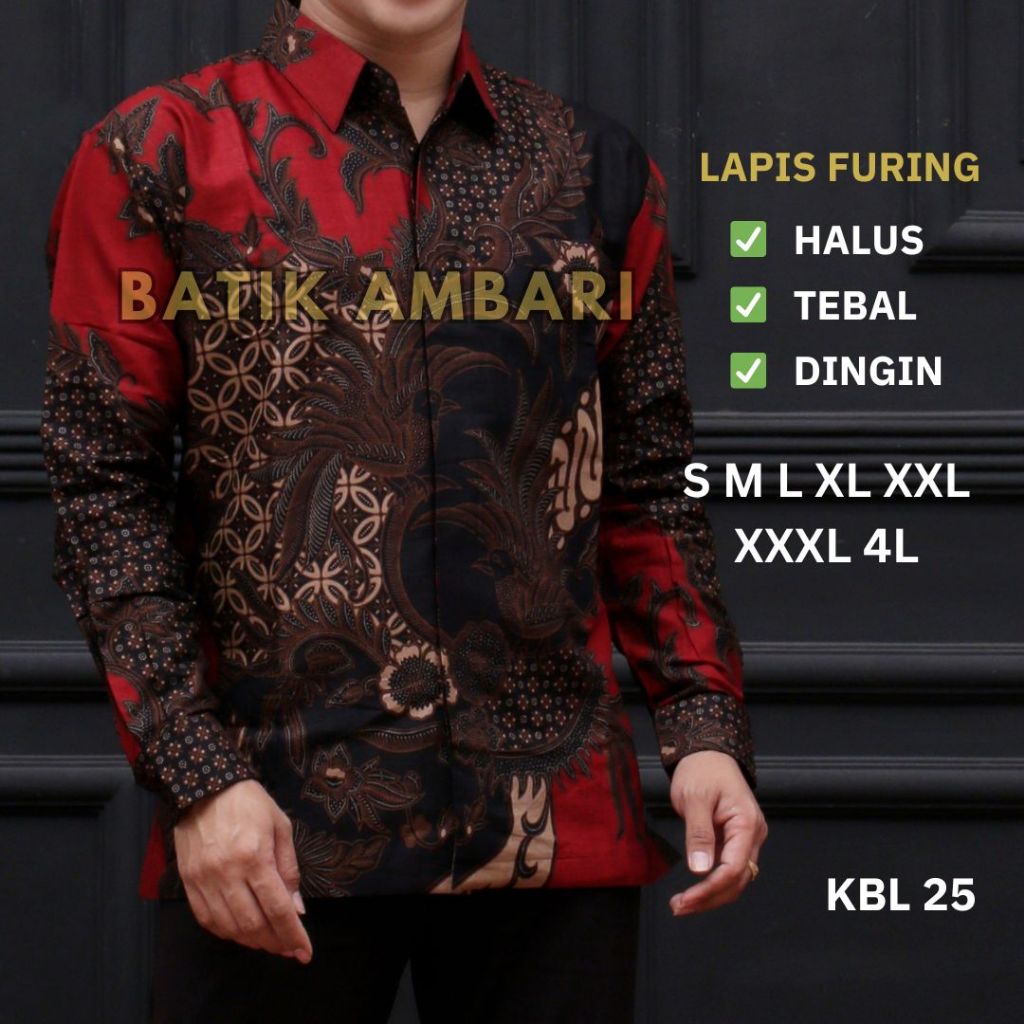 Jual Batik Pria LAPIS FURING Kemeja Batik Lengan Panjang STANDAR JUMBO XXXL 4XL MERAH MARUN KBL ...