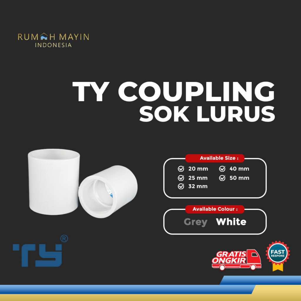 Jual TY Coupling Sok Lurus / Sambungan Pipa Pipe U – PVC by 3 Pawns ...