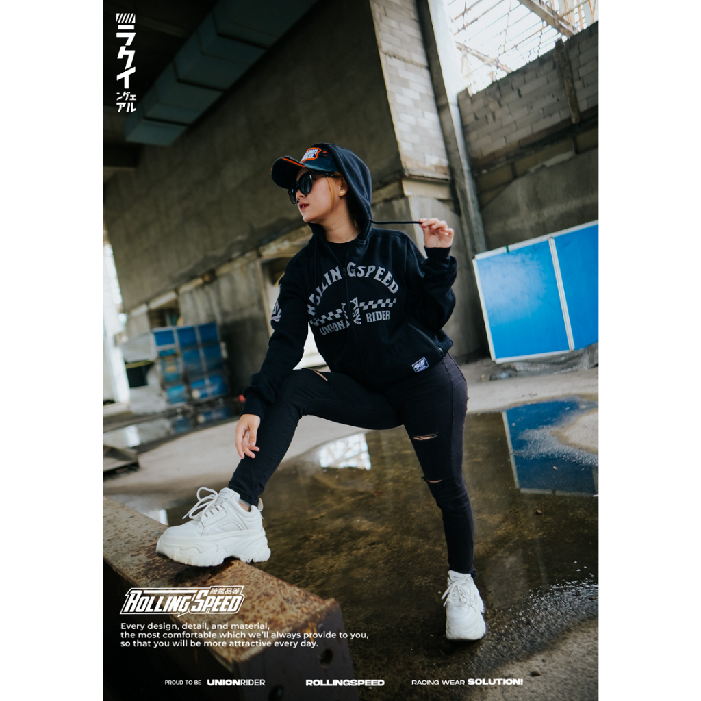 Jual Rollingspeed - Jacket Sweater Hoodie Zipper Bedge Black - Jaket ...
