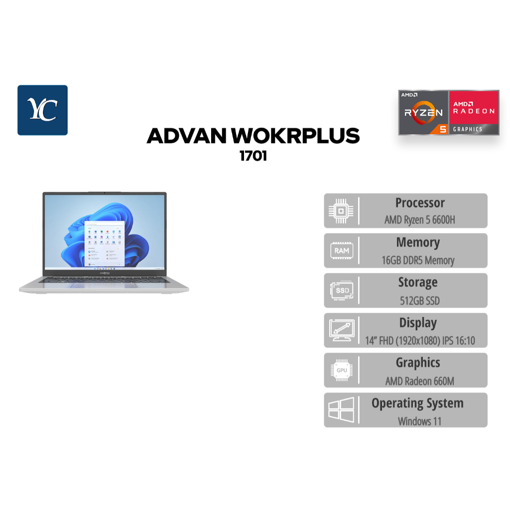 Jual Laptop Advan Workplus AMD RYZEN 5 6600H 14INCH FHD IPS 16GB 512GB ...