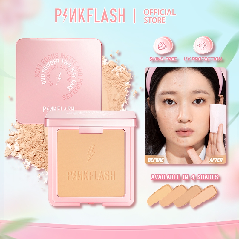 Jual PINKFLASH Mattifying Flawless Two Way Cake Powder Pressed Powder Matte lightweight ...