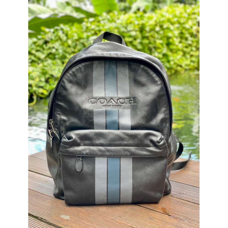 Jual Tas Backpack kulit asli C0@ch Backpack With Varsity Stripe | Shopee Indonesia