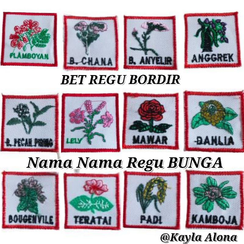 Jual BET / BADGE REGU PRAMUKA BORDIR SUPER Nama Nama BUNGA ( Harga 1 ...