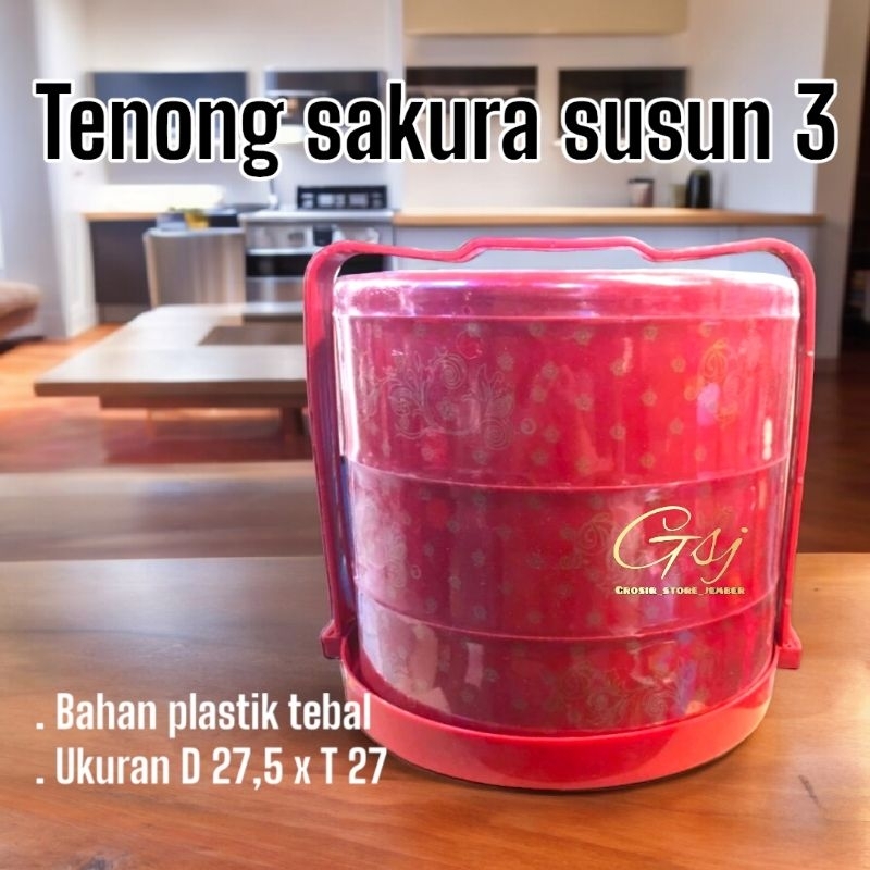 Jual Tenong roti sakura modern plastik susun 3 motif kuning mas tebal ...