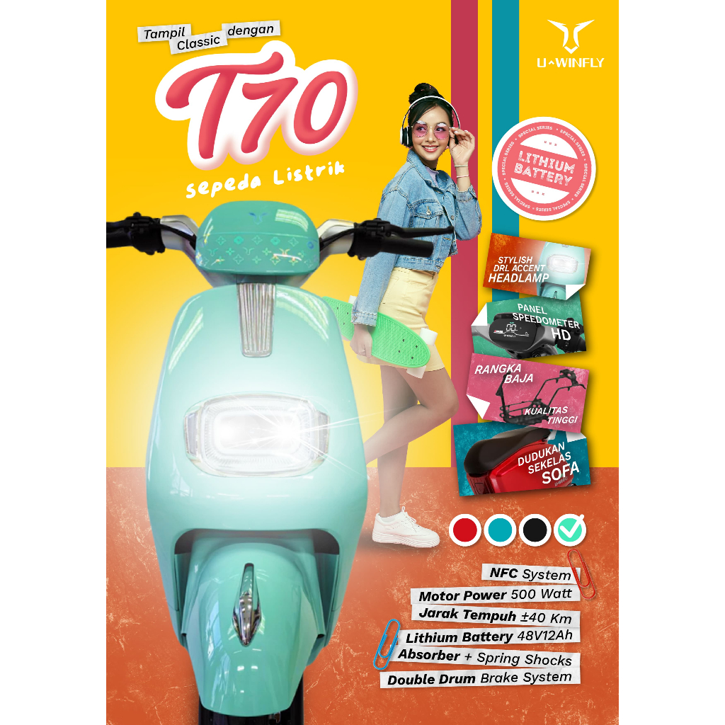 Jual (BONUS POMPA) Sepeda Listrik Uwinfly T70 Baterai Lithium 48V12Ah 500W | Shopee Indonesia
