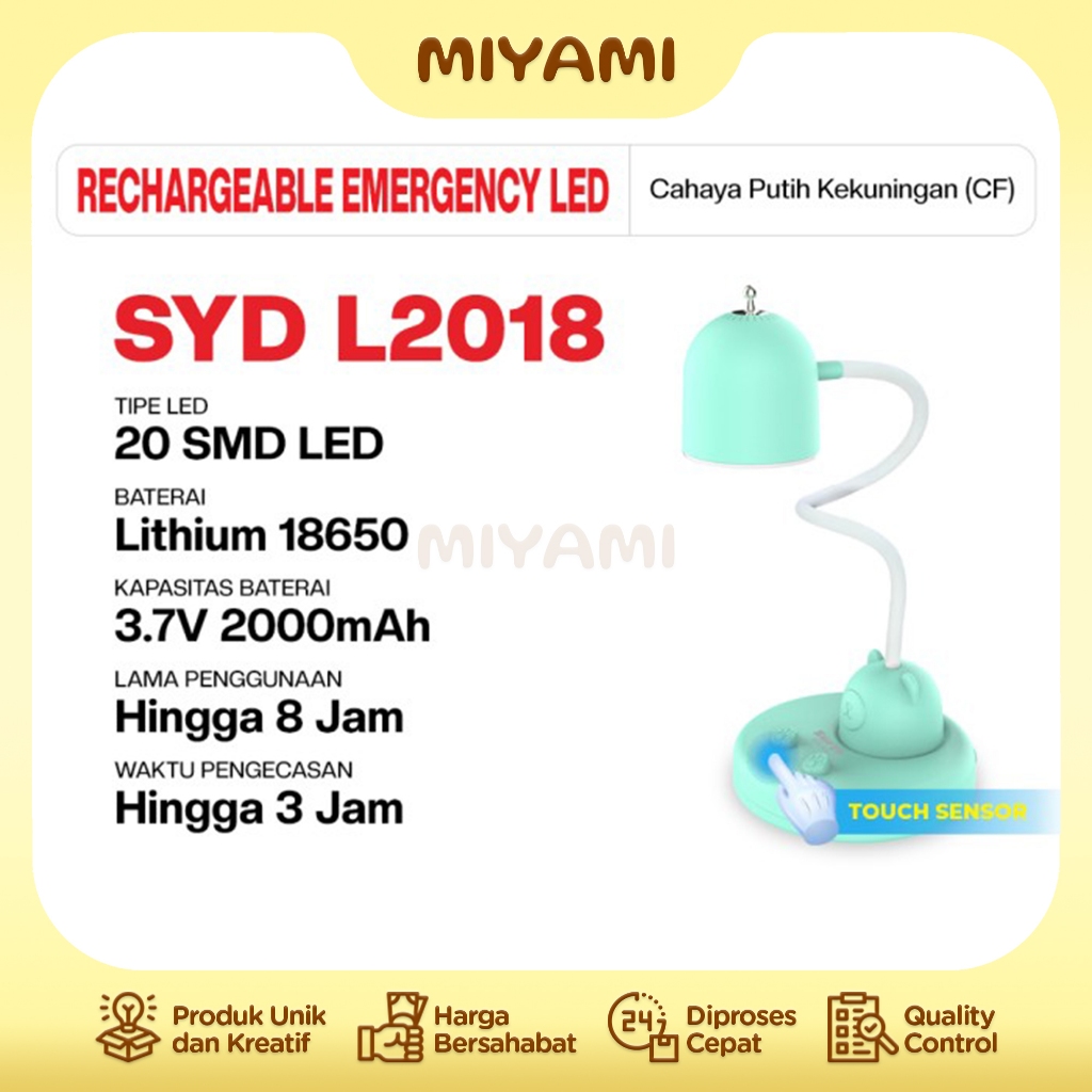 Jual Lampu Meja Belajar SURYA SYD L2018 Sensor Sentuh Rechargeable - MI ...