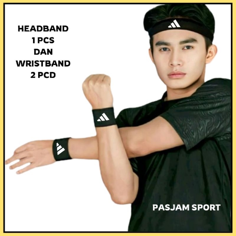 Jual Head Band Sport 1pcs + Wristband Olahraga 2pcs Bando Ikat Kepala ...