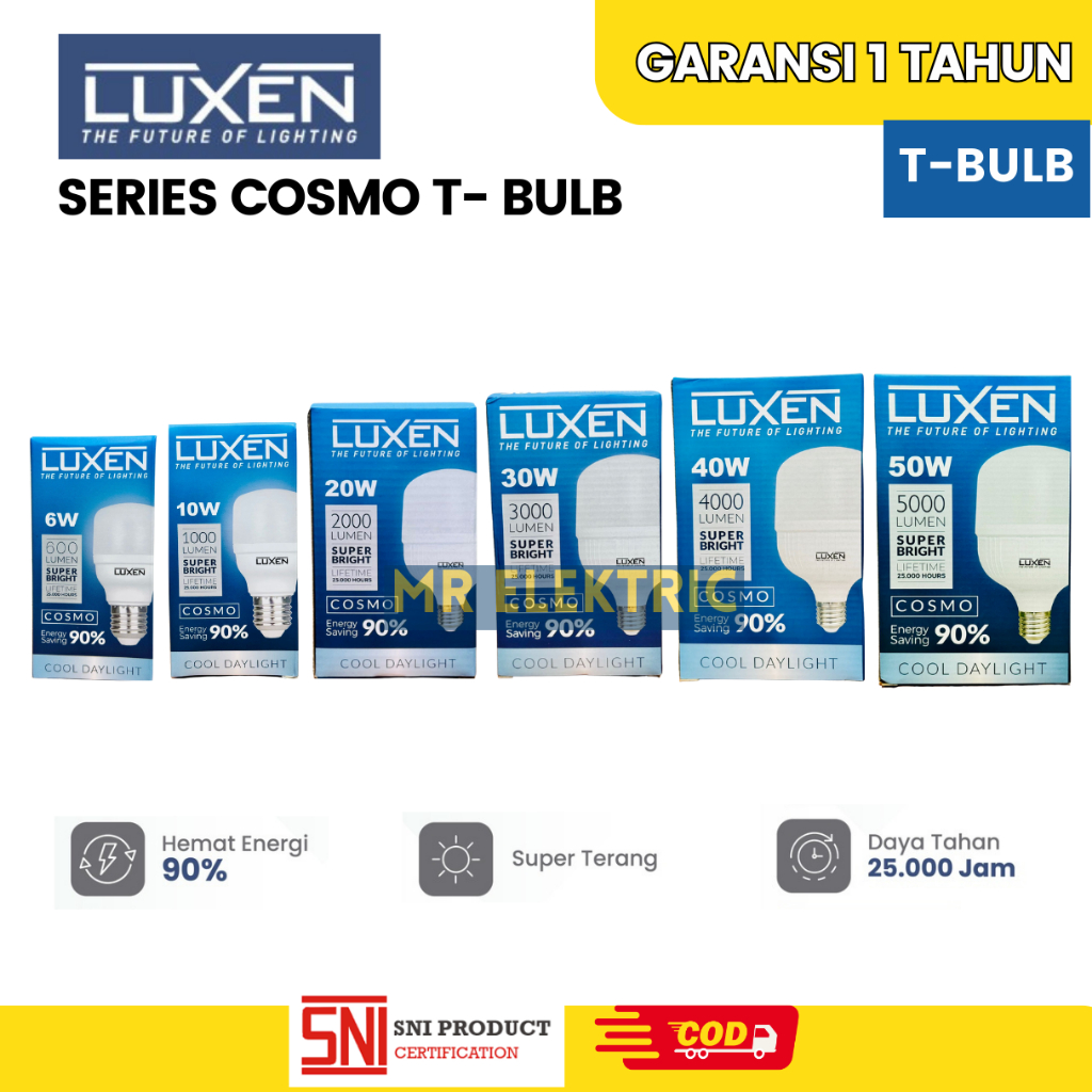 Jual Lampu LED LUXEN 6W 10W 20W 30W 40W 50W T- Bulb Capsule Cahaya Putih Bohlam Bergaransi SNI ...