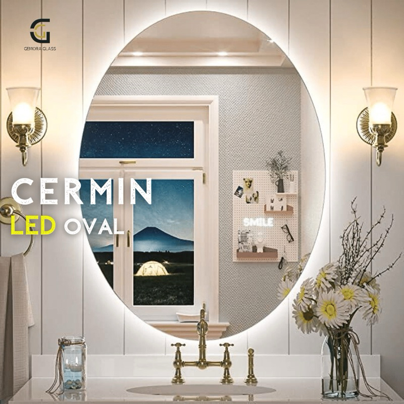 Jual Cermin Dinding LED Oval Aesthetic (Free Packing Kayu) Cermin ...