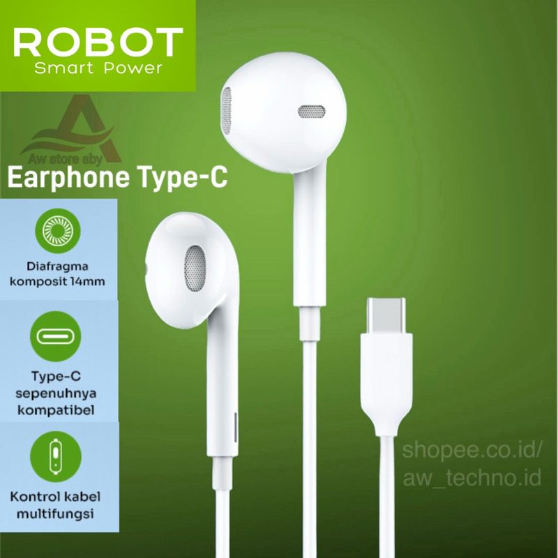 Jual ROBOT RC10 Earphone Type C Audio Extra Bass Stereo Tombol ...