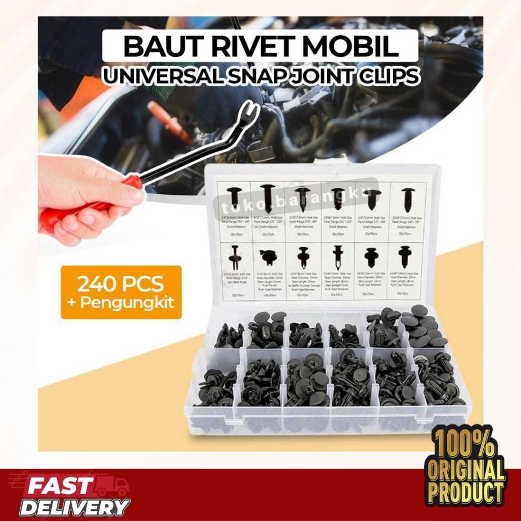 Jual Set Baut Rivet Universal isi 240 PCS with Pengungkit Baut Klip ...