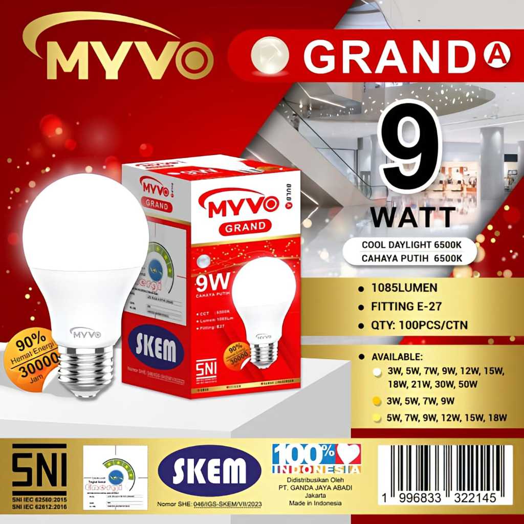 Jual Lampu Bolham LED MYVO Grand Bulb A 9 Watt Lampu Bolham Murah Super ...